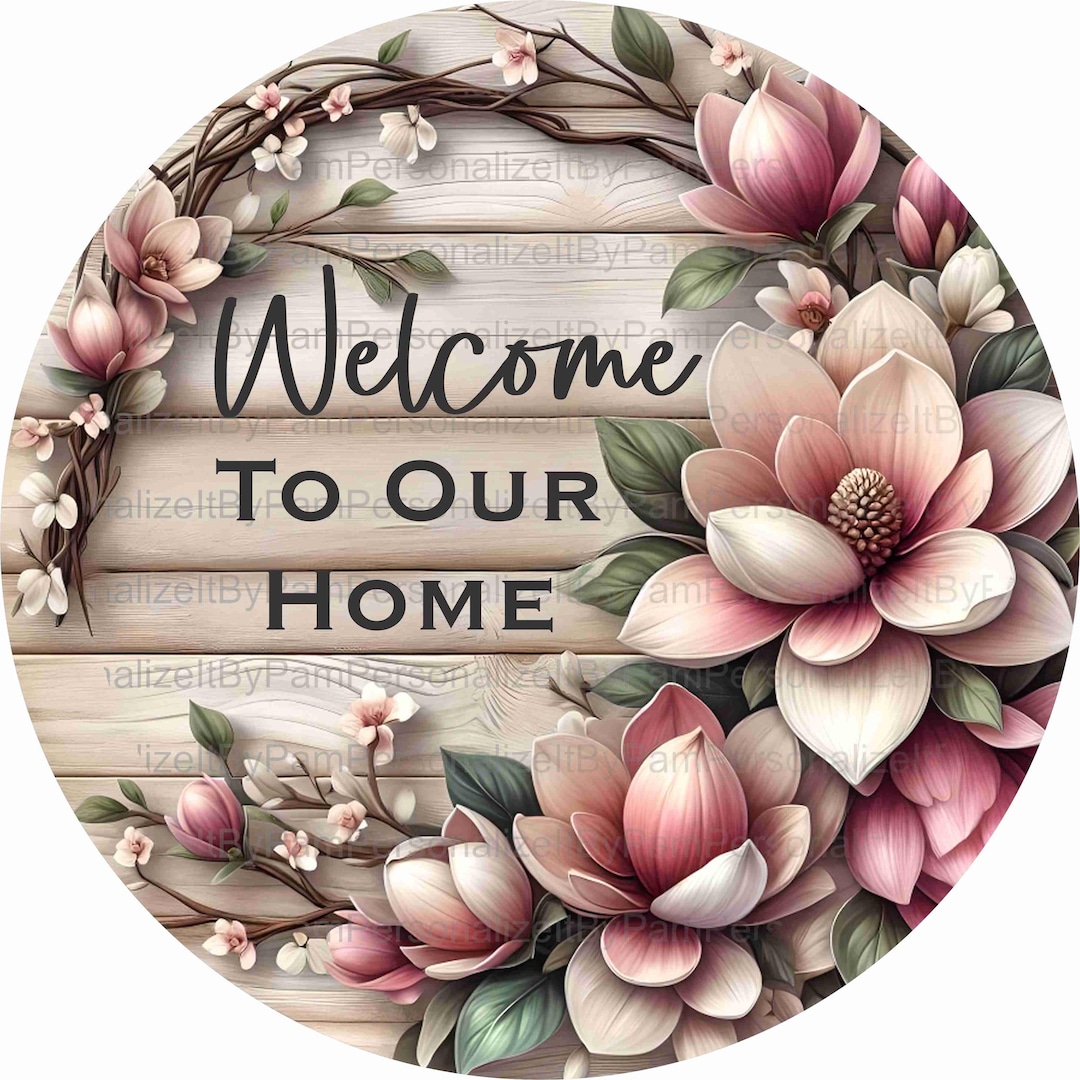 Round Magnolia Wreath Sign, Magnolia Welcome Sign, Wreath Signs ...