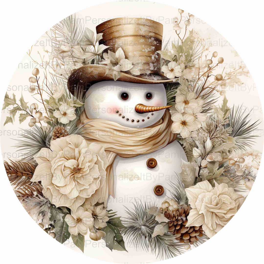 Round Gold Snowman Wreath Sign, UV Protected Metal Wreath Sign ...