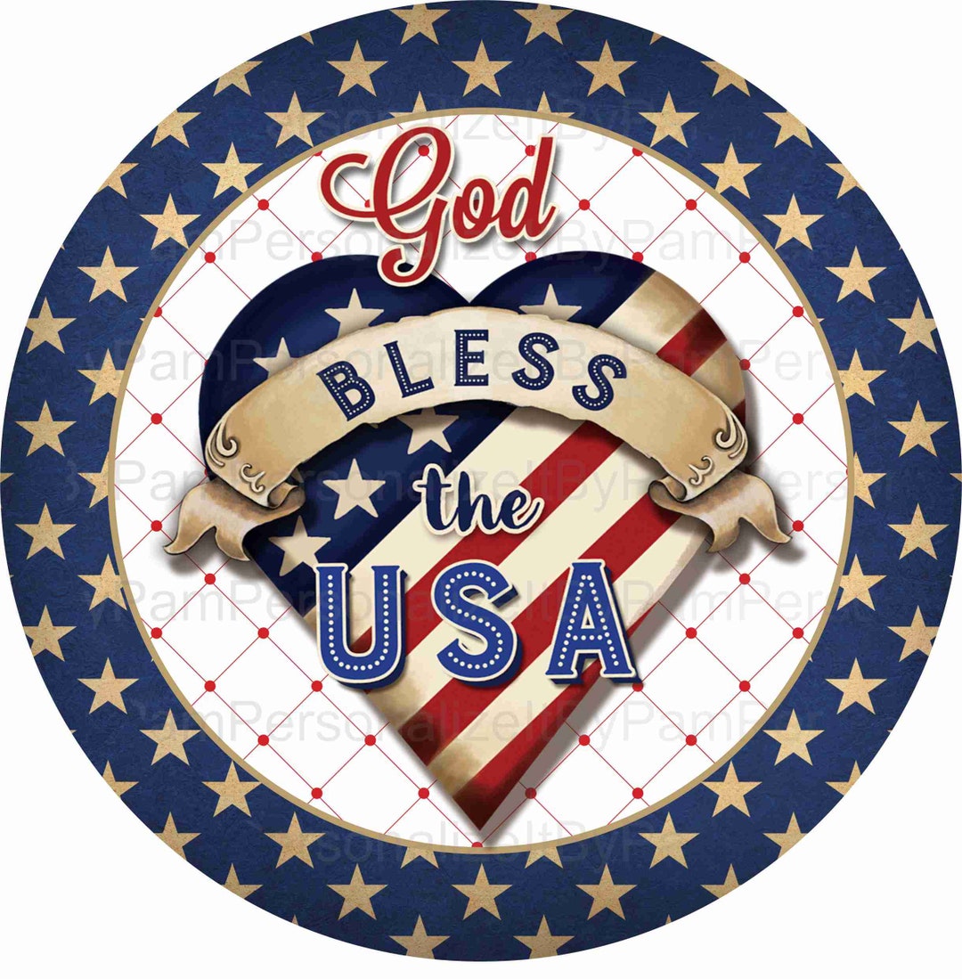 8" Round God Bless the USA Wreath Sign, Patriotic Wreath Sign ...