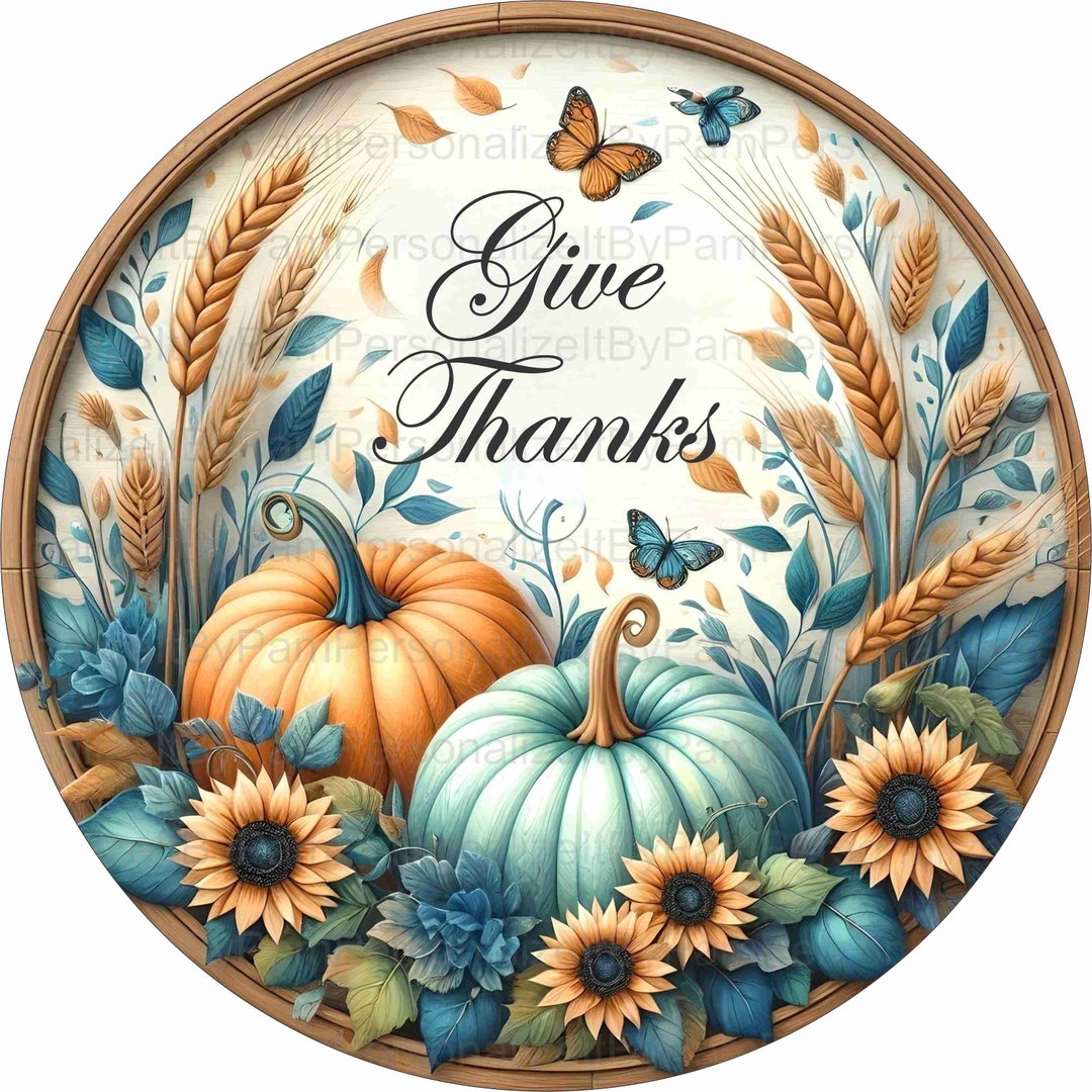 Fall Wreath Sign, Give Thanks Wreath Sign, Metal Wreath Sign, Round ...