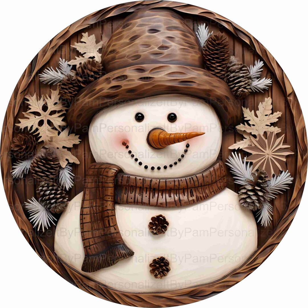 Round Snowman Wreath Sign, UV Protected Metal Wreath Sign, Personalize ...