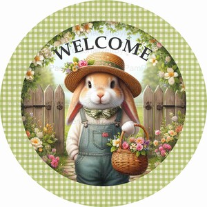 Round Bunny Welcome Wreath Sign, Bunny Wreath Sign, Personalize It by ...