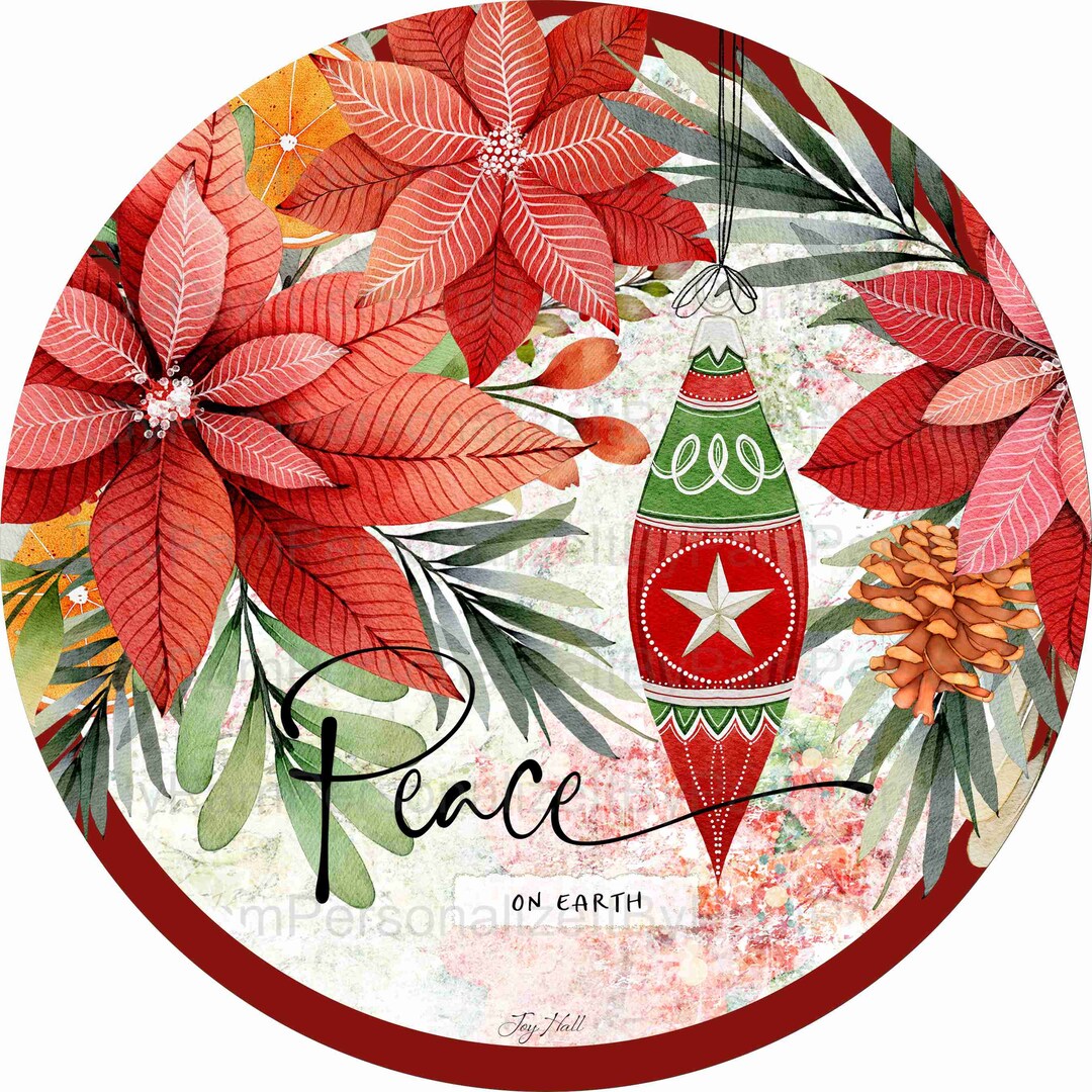 11.75" Round Farmhouse Peace on Earth Wreath Sign, Personalize It by ...