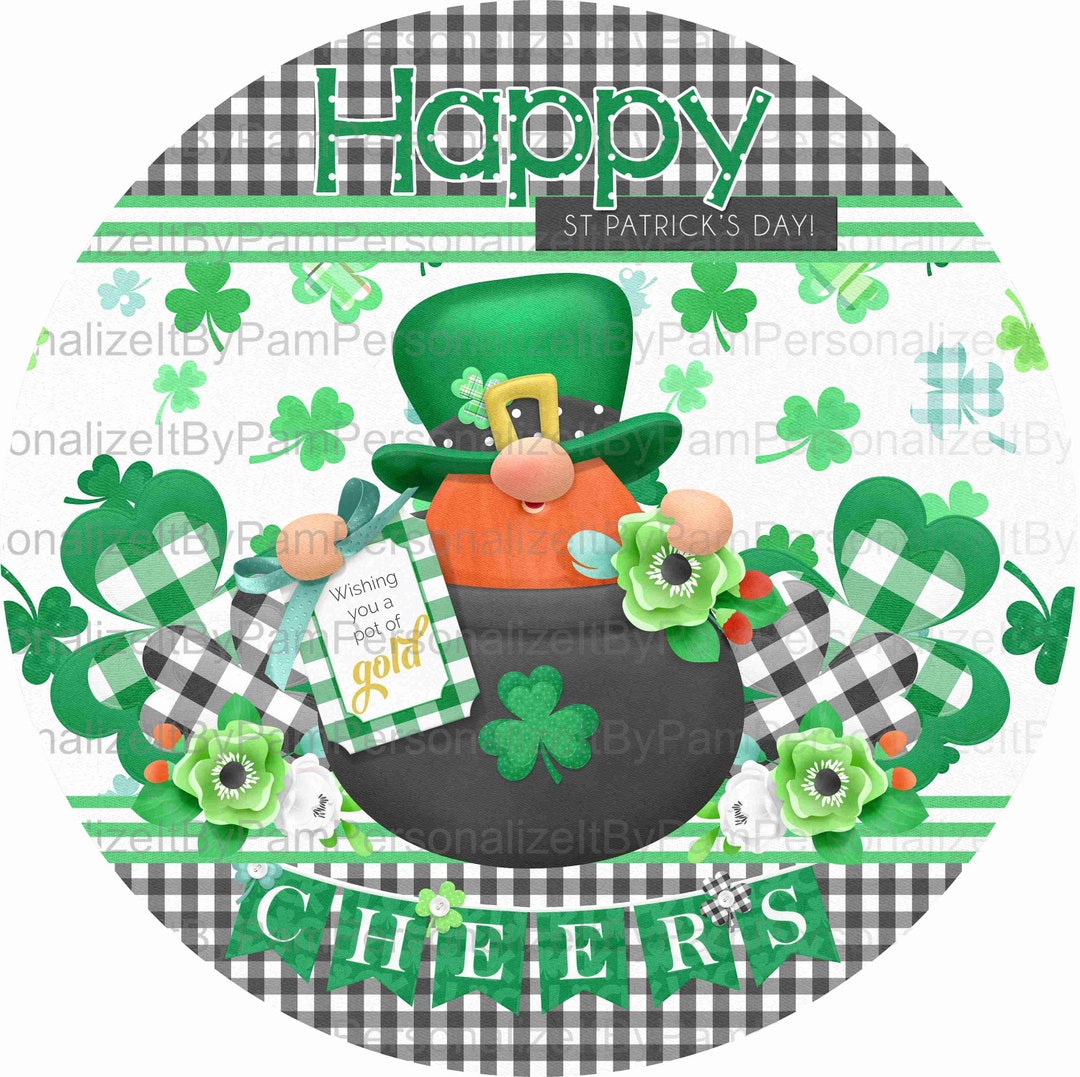 11.75" Round St. Patrick's Day Wreath Sign, Irish Gnome Wreath Sign ...