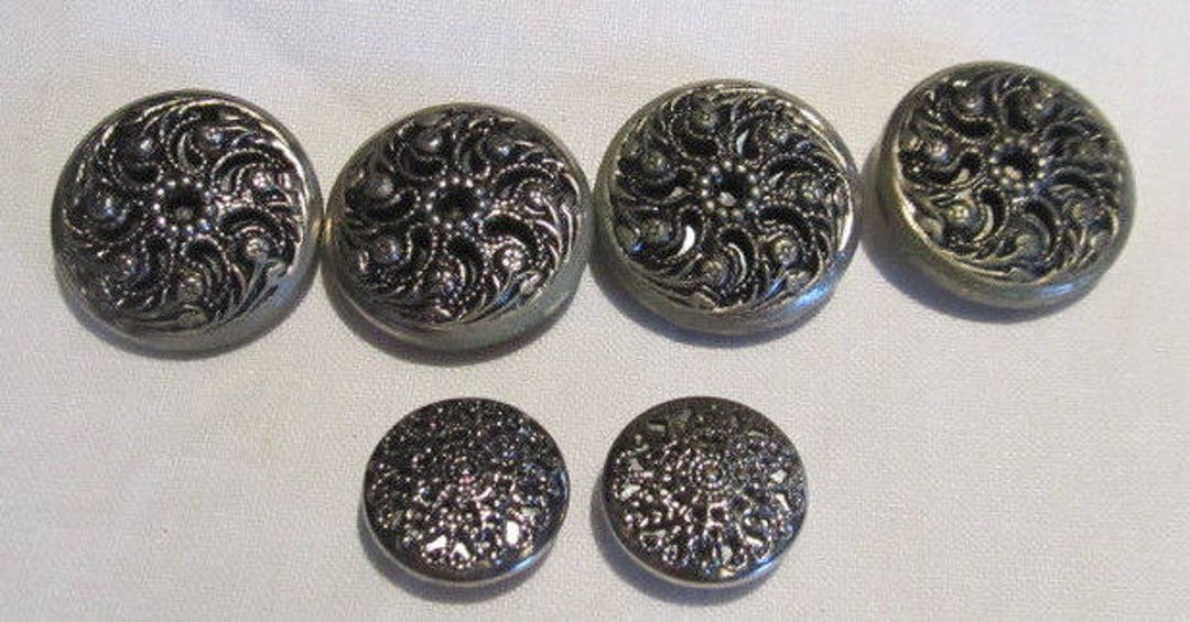 Unmatched Mirror Glass Buttons X 6 Filgree Vintage Buttons 2 Sizes ...
