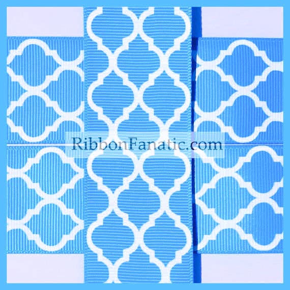 5 Yds 1.5 Turquoise and White Quatrefoil Modern Moroccan - Etsy