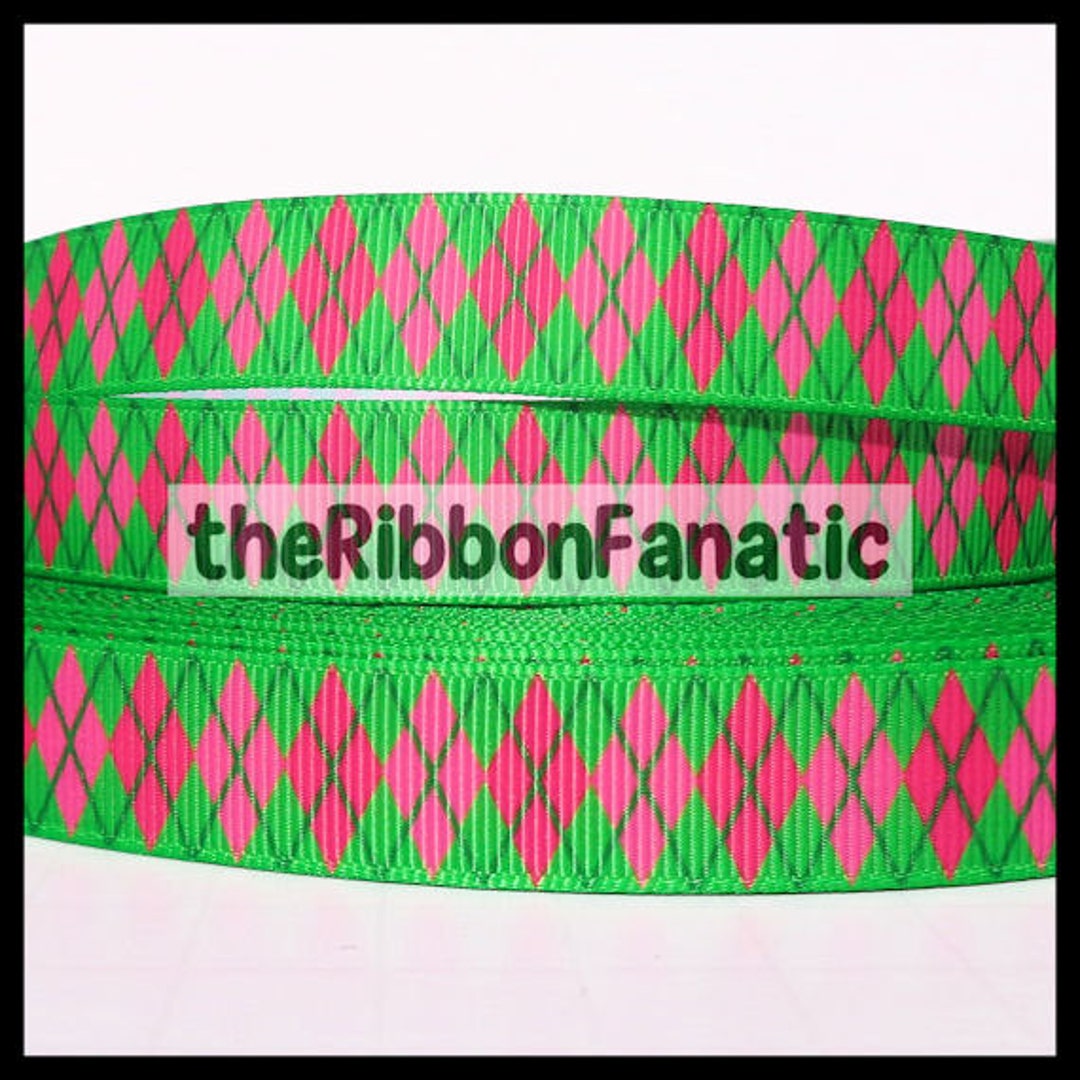 50% off 5 Yds 5/8" Pink and Green Argyle Diamond Diamonds Preppy Golf ...
