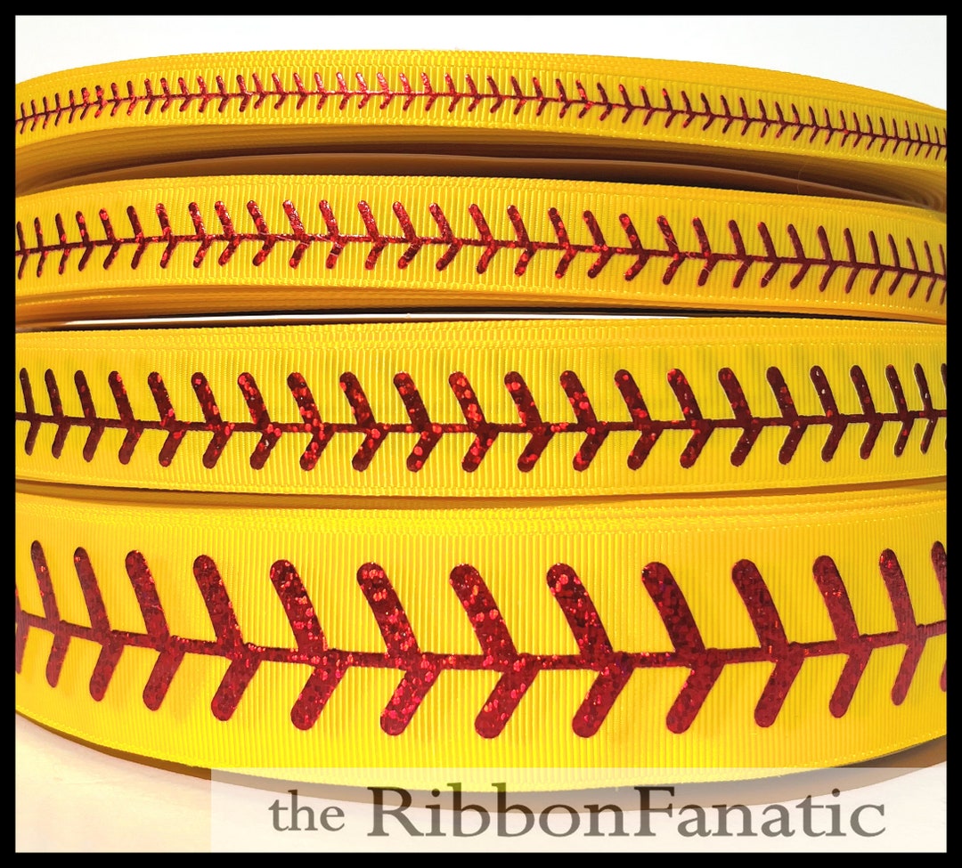 5 Yds or 3yds Yellow Softball Stitch With Red Foil Laces 5 Sizes 3/8" 5 ...