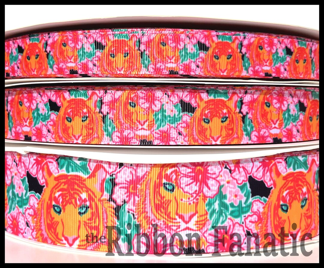 5yds 5/8" or 7/8" or 1.5" Tigers Orange Pink Jungle Preppy Palm Beach ...