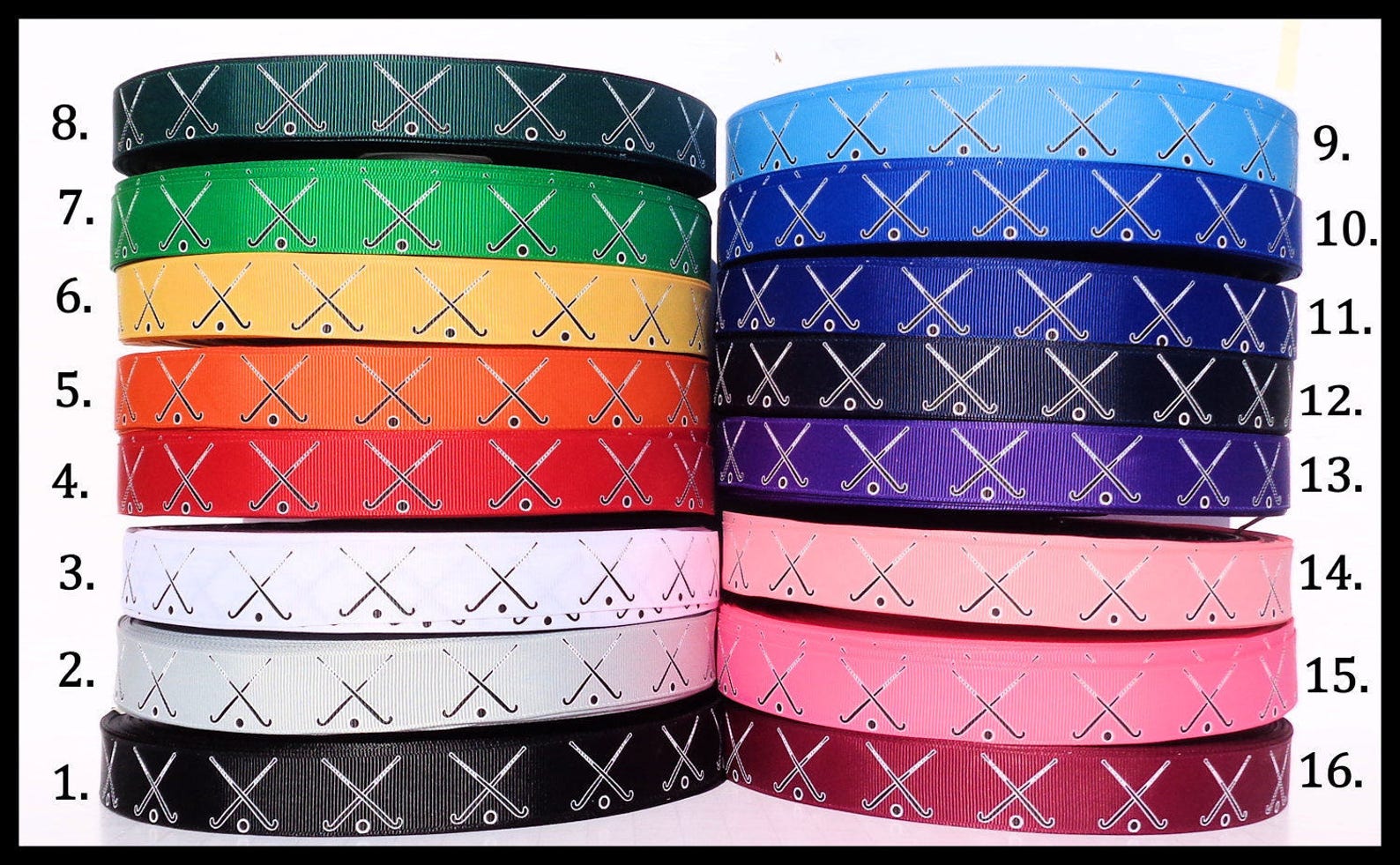 5 Yds 7/8" Field Hockey 16 RIBBON COLORS Red Navy Black White Grey ...