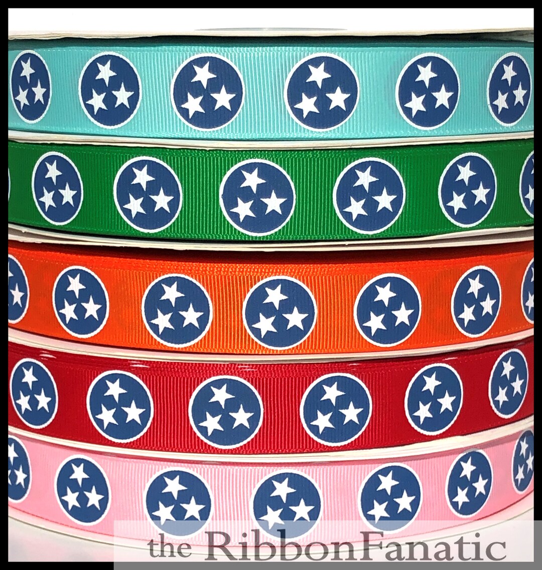 5 Yds 7/8" Tennessee Tri Star State Flag 7 Colors Red Pink Green Aqua ...