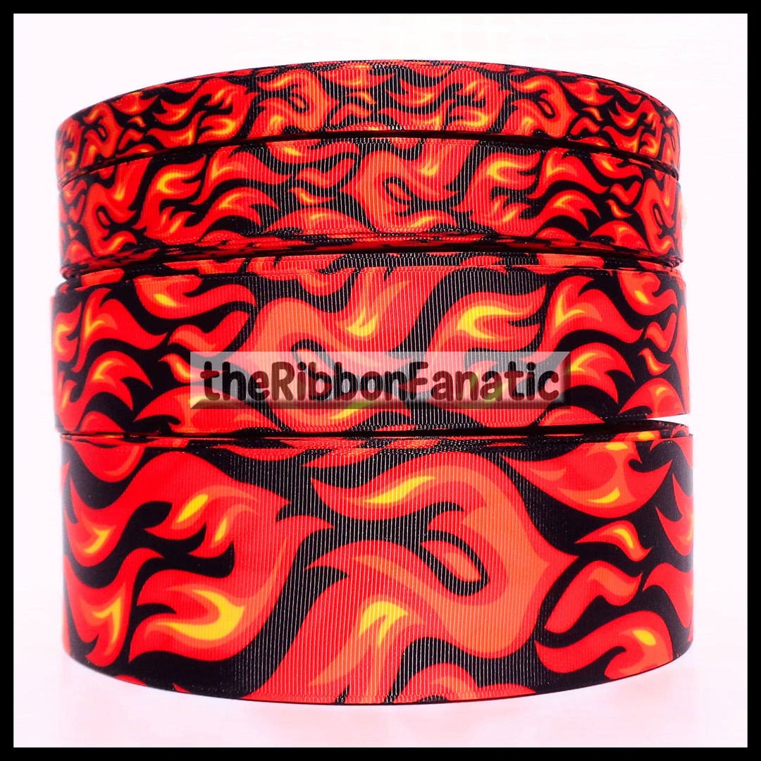 5 Yds or 3 Yds Flames Fire Cheer Cheerleading Sports Bow 4 Sizes 5/8" 7 ...