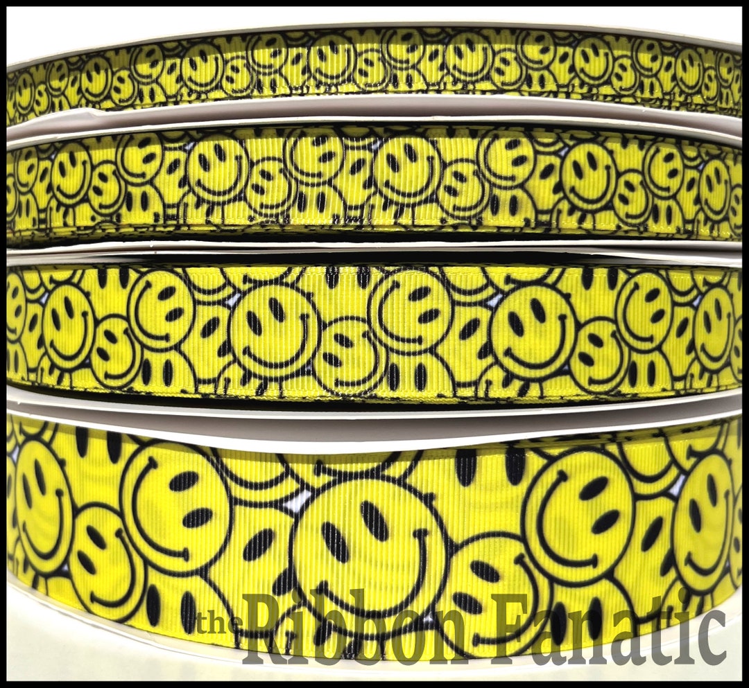5 Yds Yellow Smiley Face Happy Face 4 Sizes 3/8" 5/8" 7/8" 1.5 ...