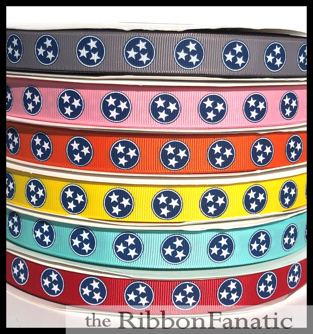 5 Yds 5/8" Tennessee Tri Star State Flag 6 Colors Red Pink Aqua Orange ...