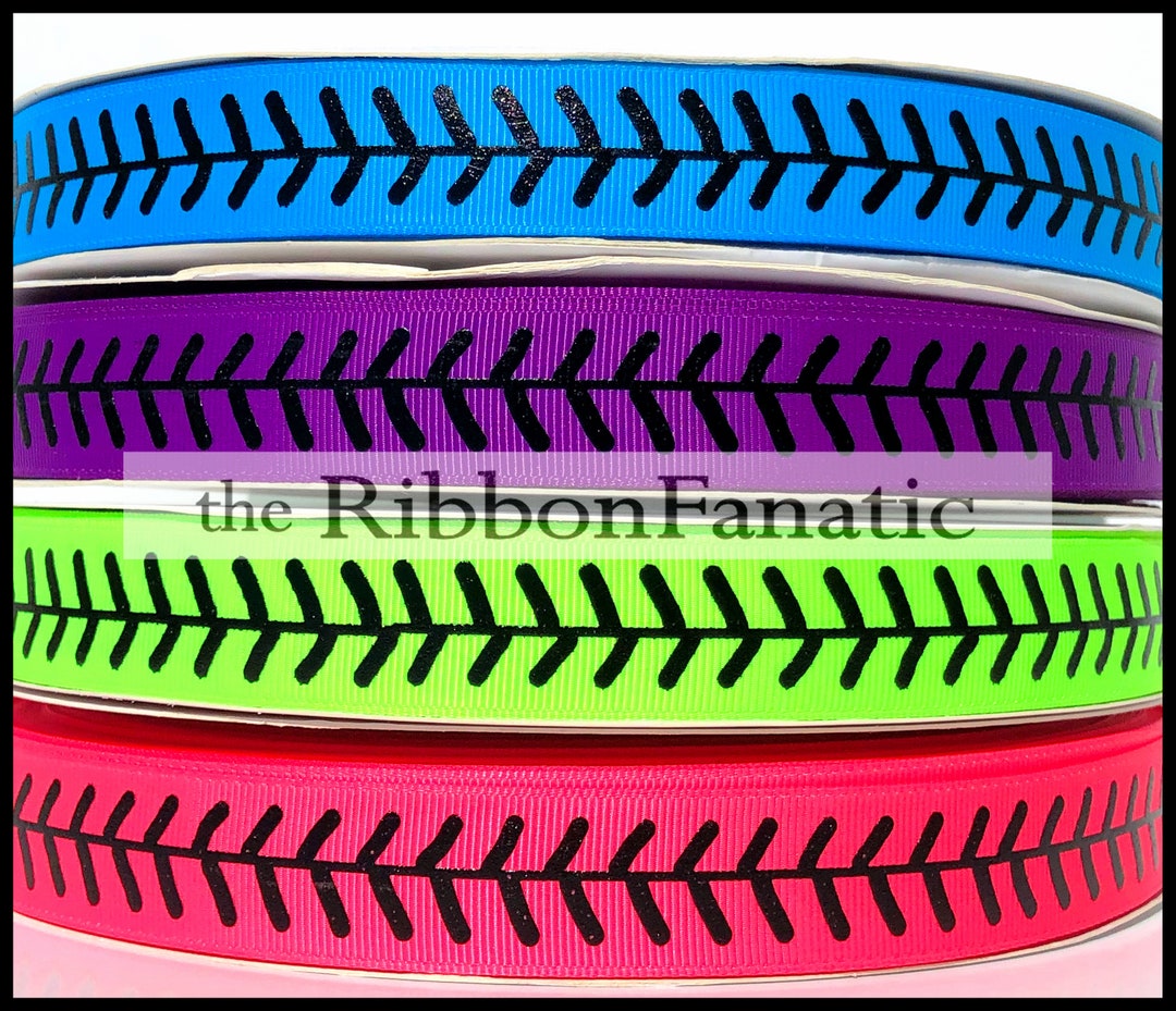 5 Yds 7/8" Softball Stitch in Black on Neon Pink Blue Lime Green Purple ...