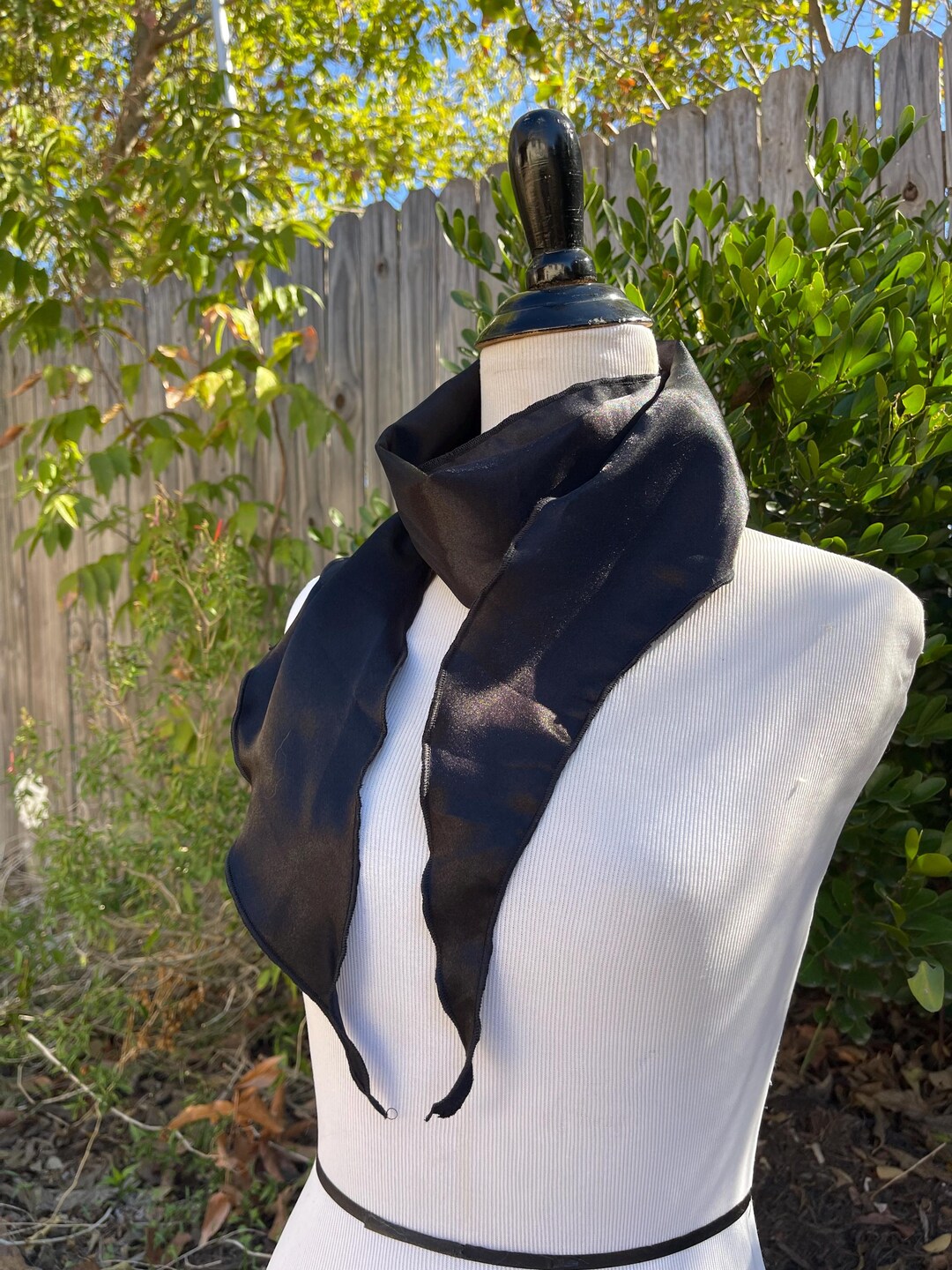 Black Ascot Scarf Wrap With Black Edge ; Works as Shawl Cowl or Bandana ...