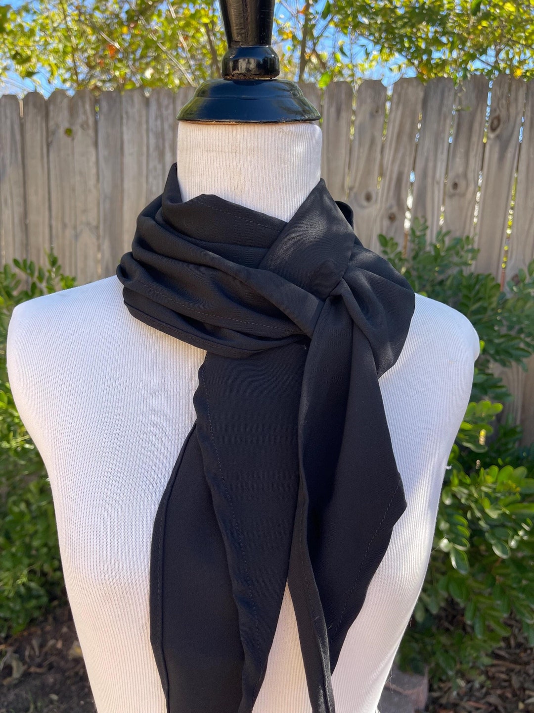 Black Ascot With Top-stiched Edge ; Works as Shawl Cowl Ascot Skinny ...