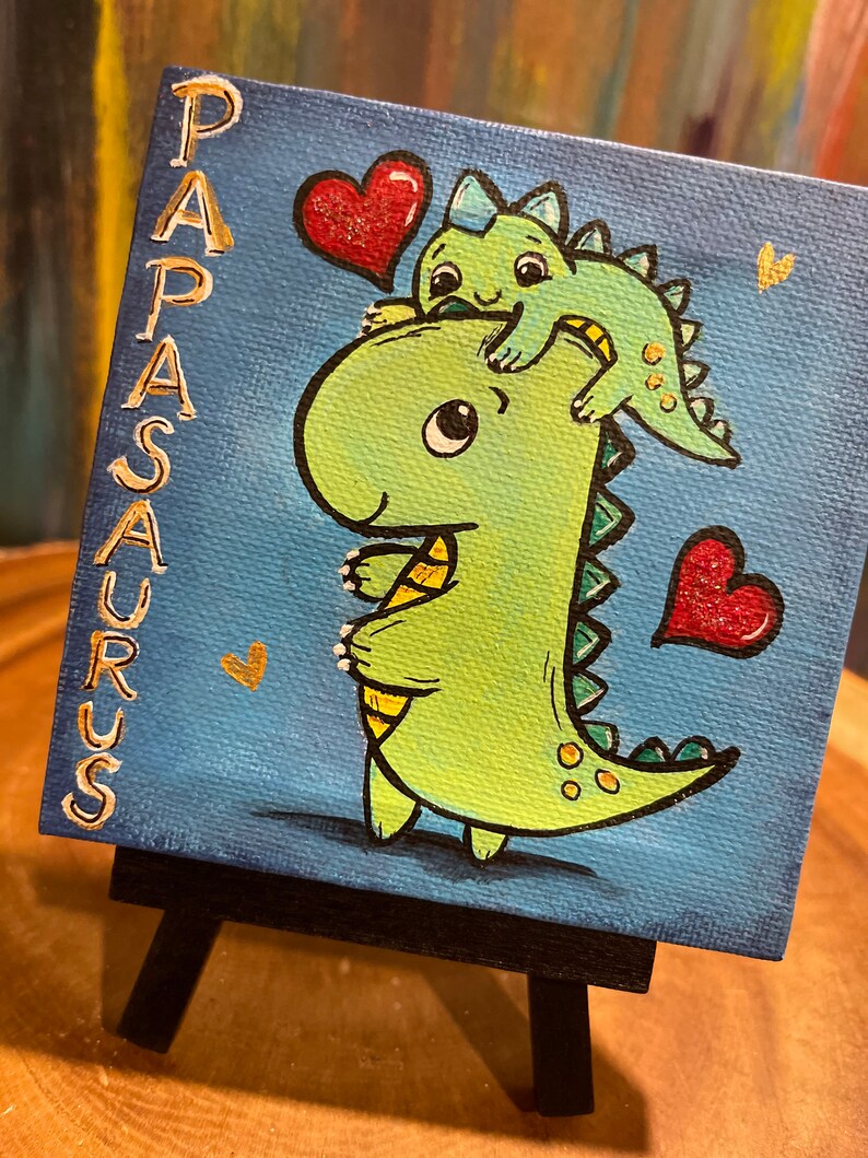 DINOSAUR Papa Daddy and Me Tiny Painting Mini Canvas Dad - Etsy