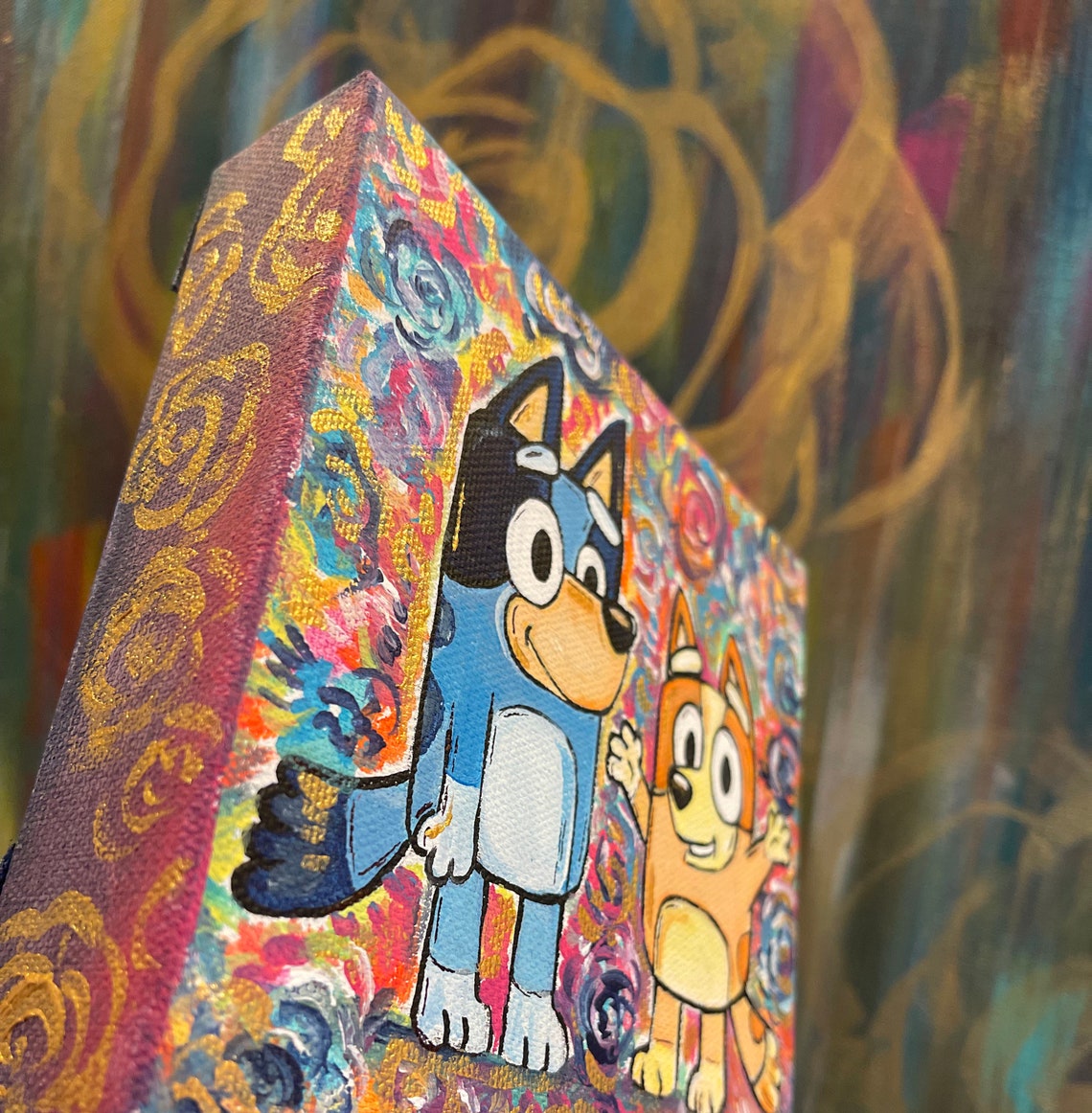 BLUEY Canvas Painting Handmade Bluey and Bingo Floral - Etsy