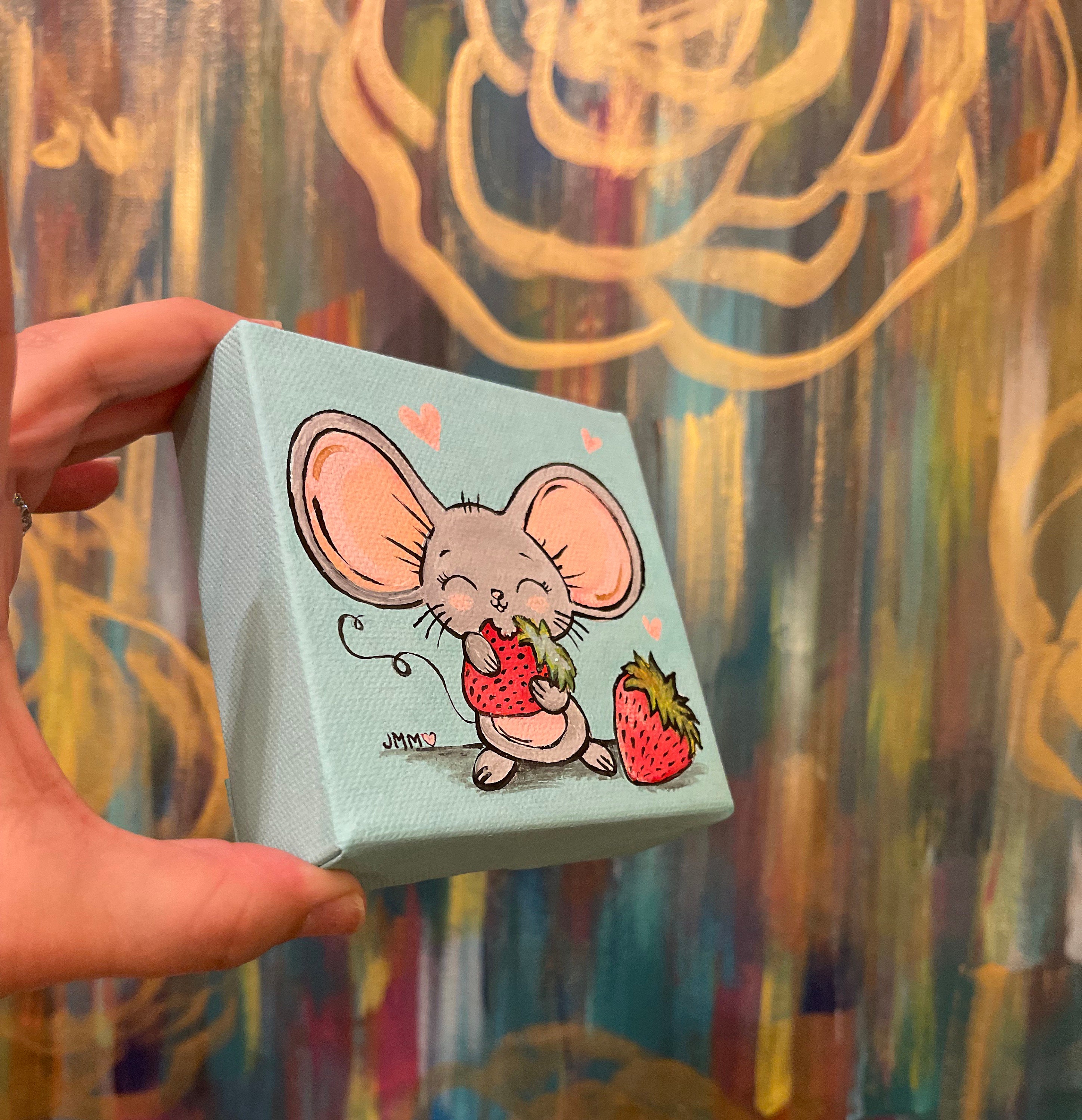 Original, Handmade, Tiny Mouse Painting, Mini Canvas, Cute Mouse ...