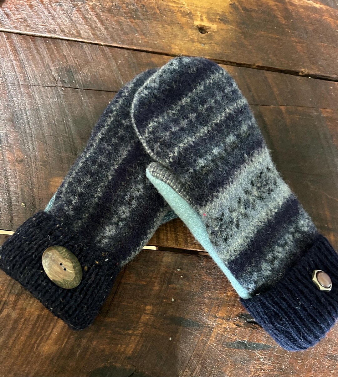 Wool Mittens- Navy Blue and Light Blue - Etsy