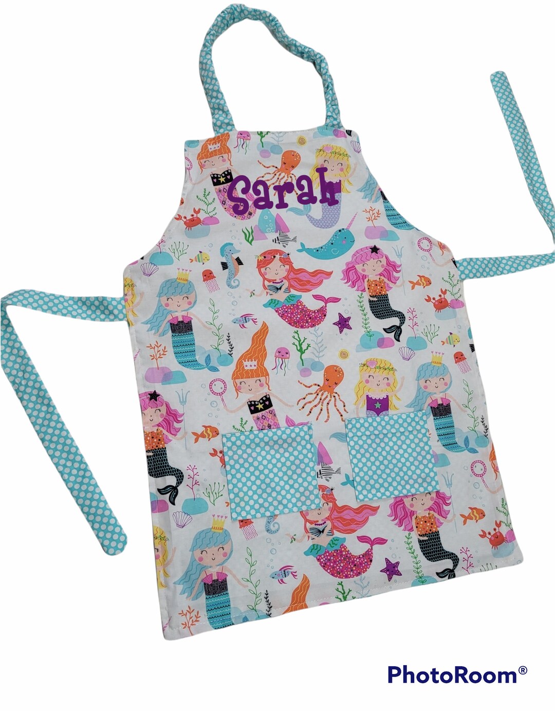 Personalized Monogrammed Kids Mermaid Apron With Polka Dots Cooking ...