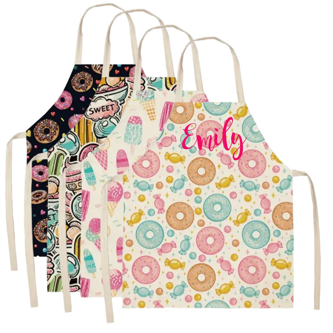 Personalized Monogrammed Linen Apron - Donuts - Ice Cream - Popsicle ...