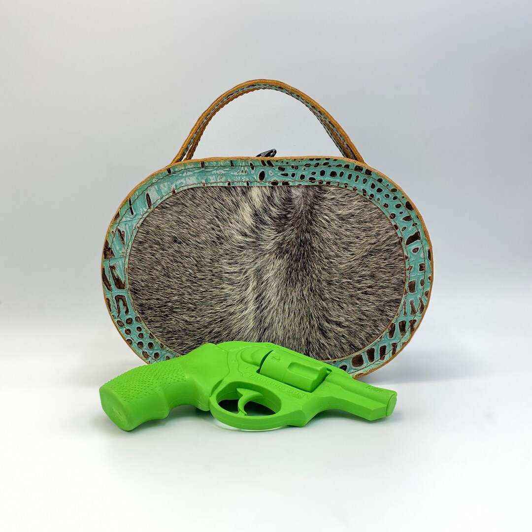 Teal Gator Embossed Locking Leather Handgun Case for Pistol or Revolver ...