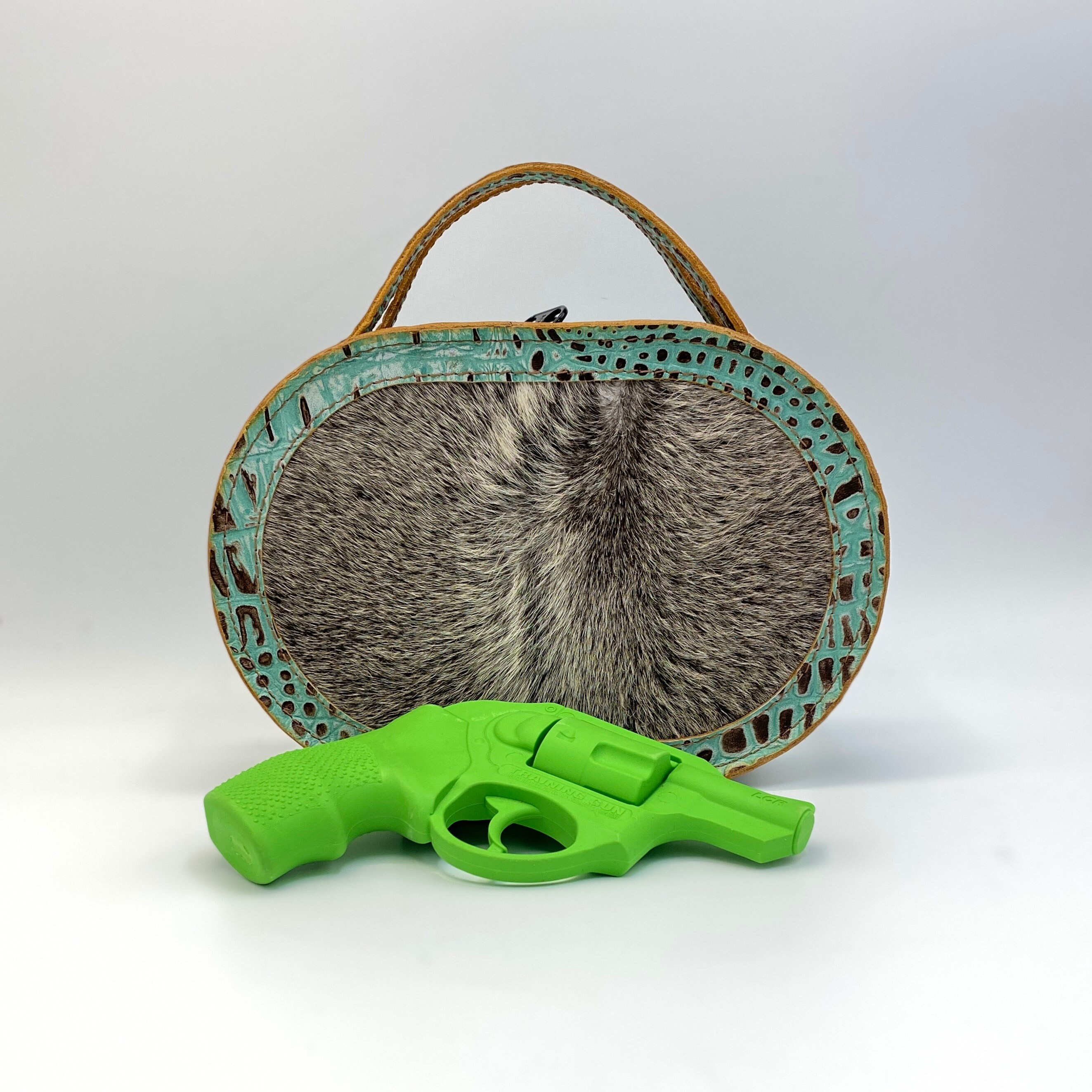 Teal Gator Embossed Locking Leather Handgun Case for Pistol or Revolver ...