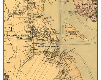 Southwest Harbor Maine 1887 Map Mount Desert Island Custom | Etsy