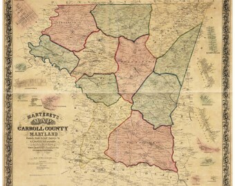 Frederick County Maryland 1858 by Isaac Bond Old Wall Map | Etsy