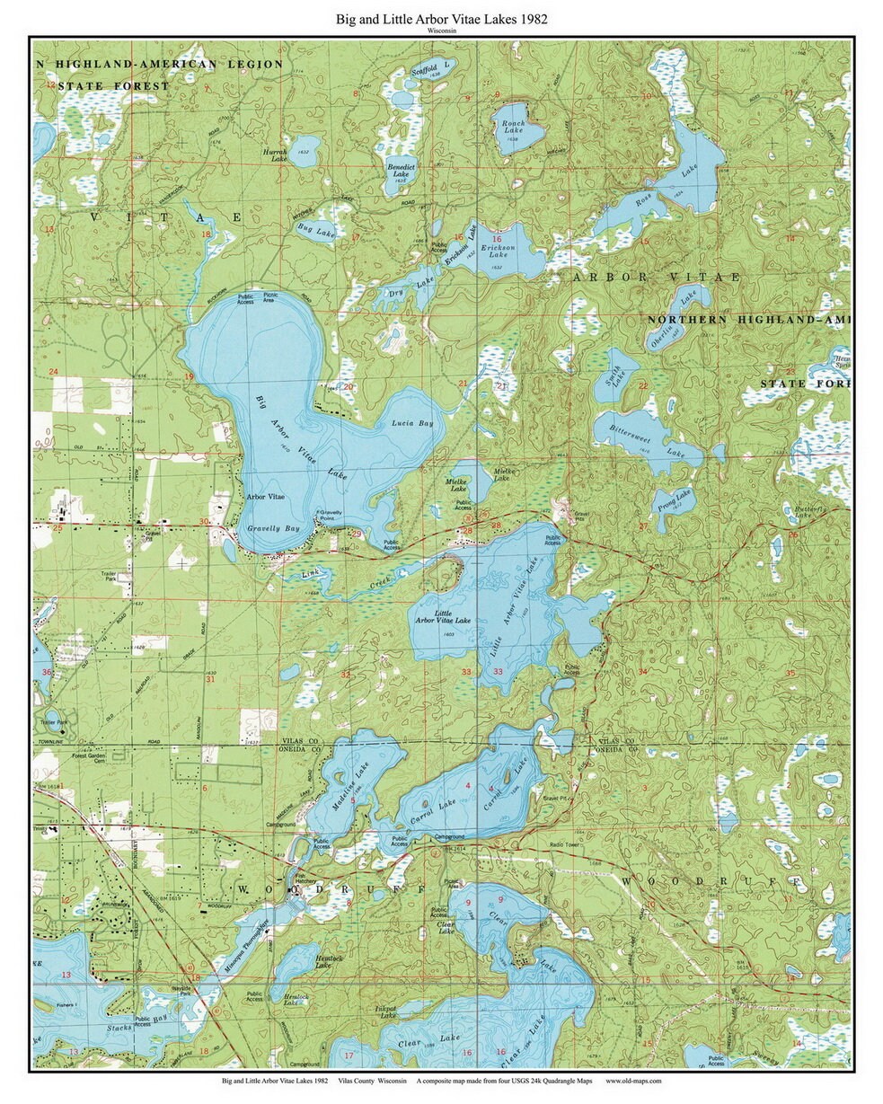 Arbor Vitae Lakes 1982 - Madeline Lake, Carrol Lake - USGS Old ...