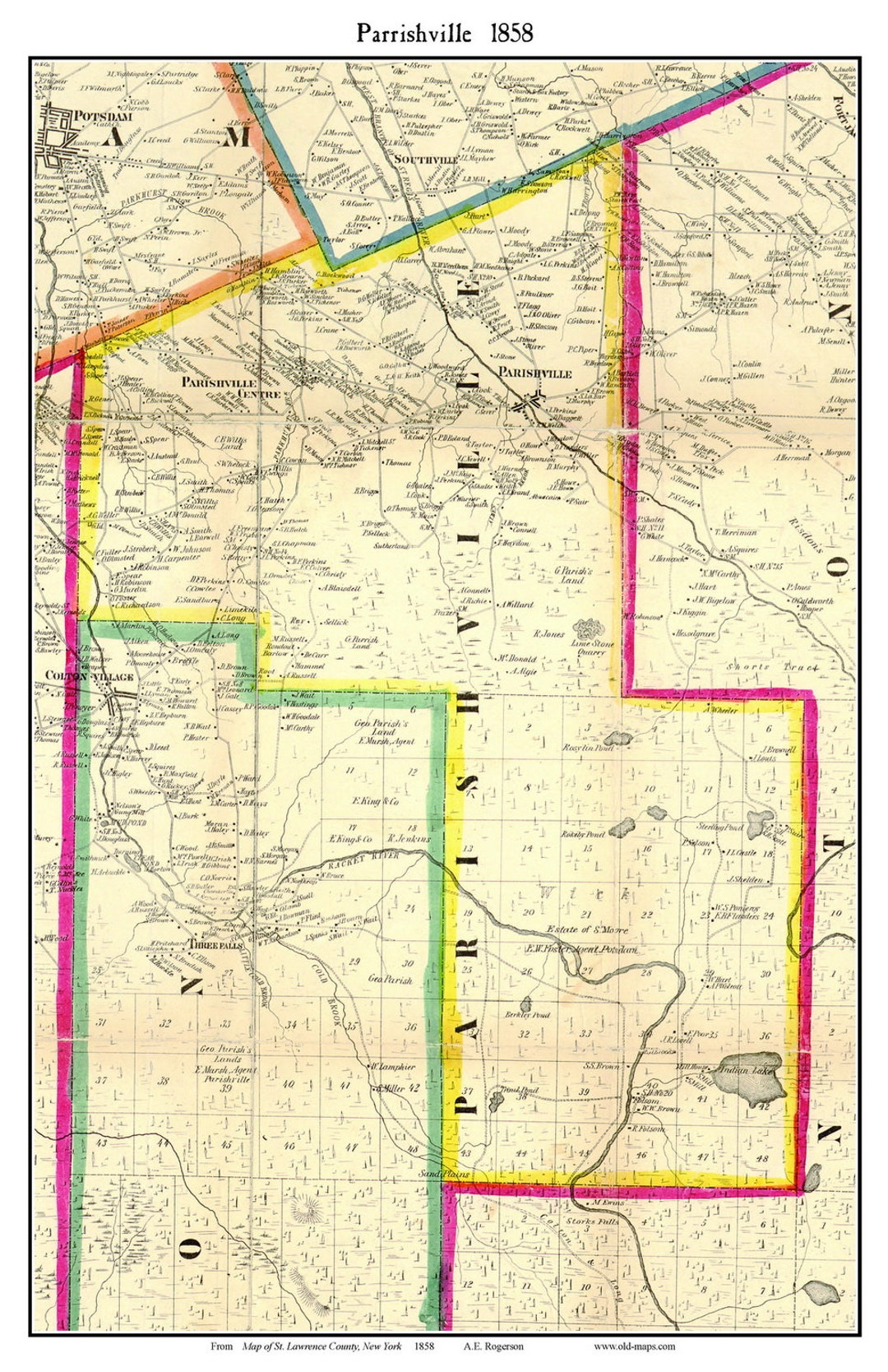 Parrishville 1858 Old Town Map With Homeowner Names New York Reprint ...