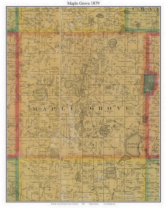Maple Grove 1879 Old Town Map With Homeowner Names Minnesota - Etsy