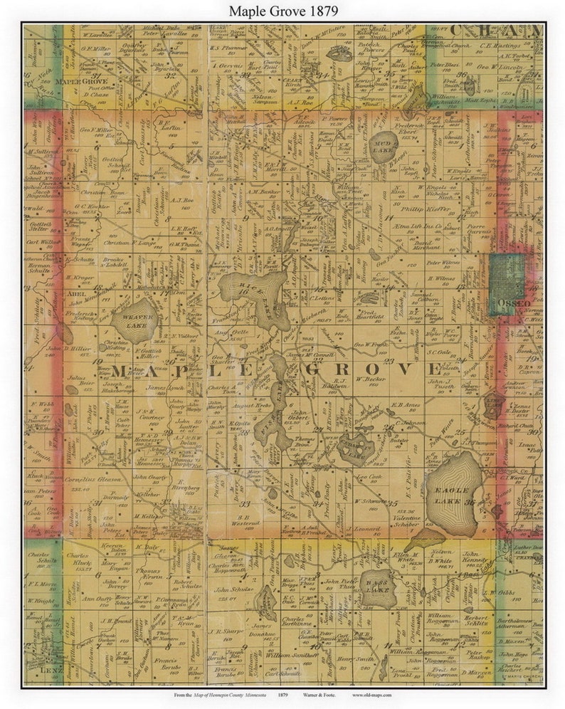 Maple Grove 1879 Old Town Map With Homeowner Names Minnesota Osseo ...