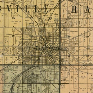 Rock County Wisconsin 1900 - Old Wall Map Reprint With Homeowner Names ...