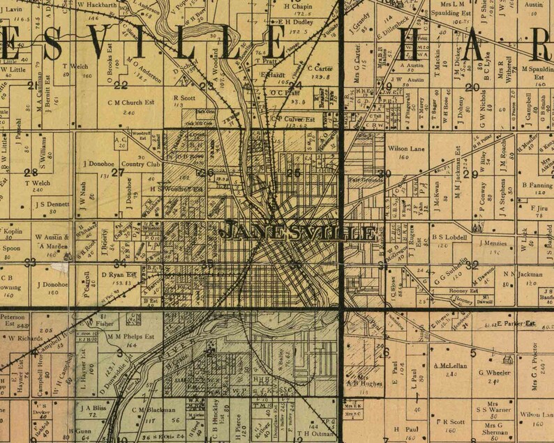 Rock County Wisconsin 1900 Old Wall Map Reprint with | Etsy