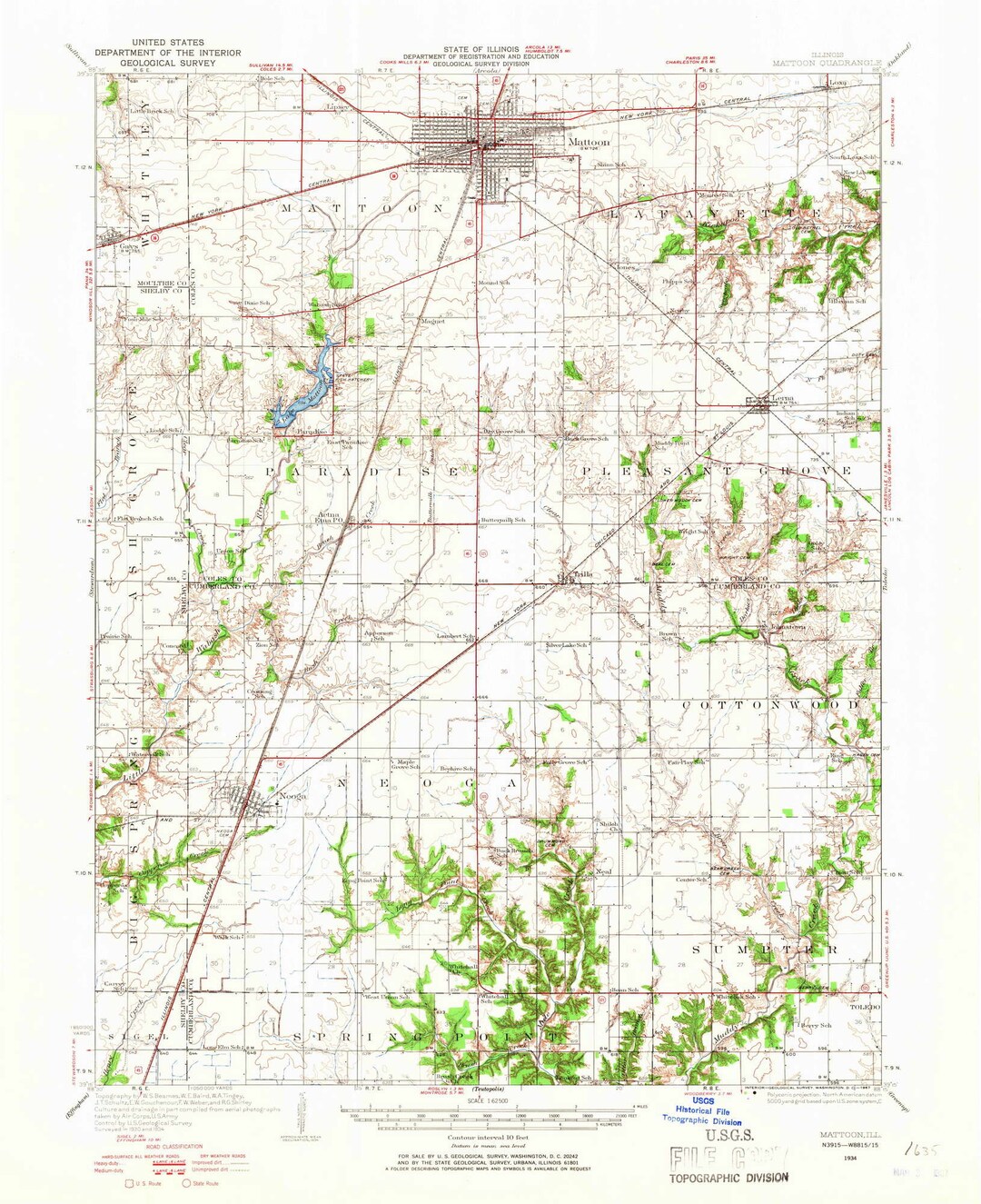 Matoon 1934 1967 Old Topo Map Lake Matoon Neoga Quad Reprint 15x15 USGS ...