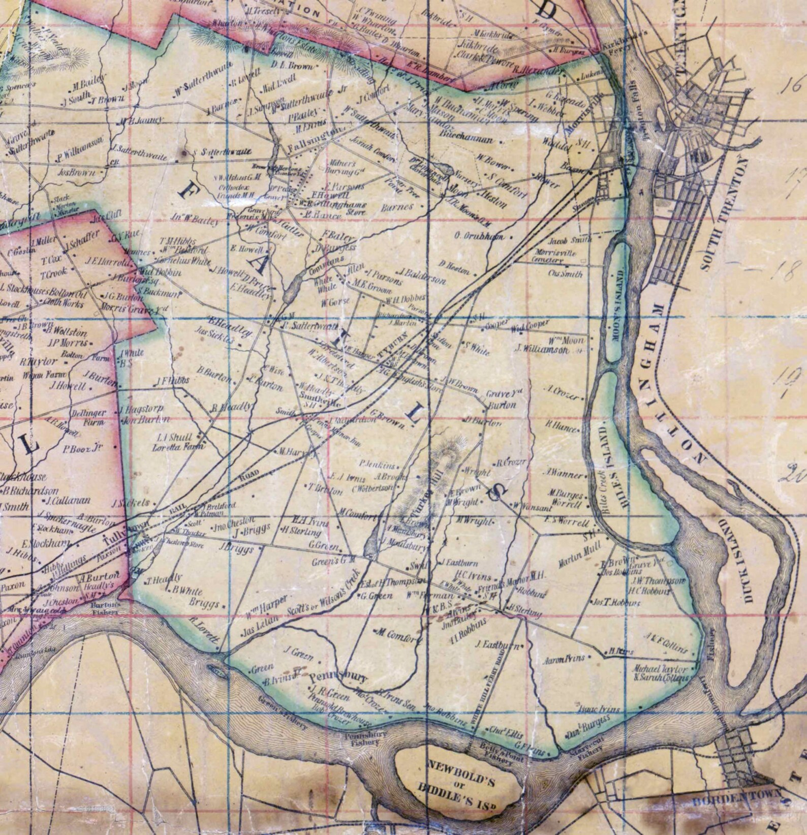 Bucks County Pennsylvania 1850 - Wall Map With Homeowner Names ...