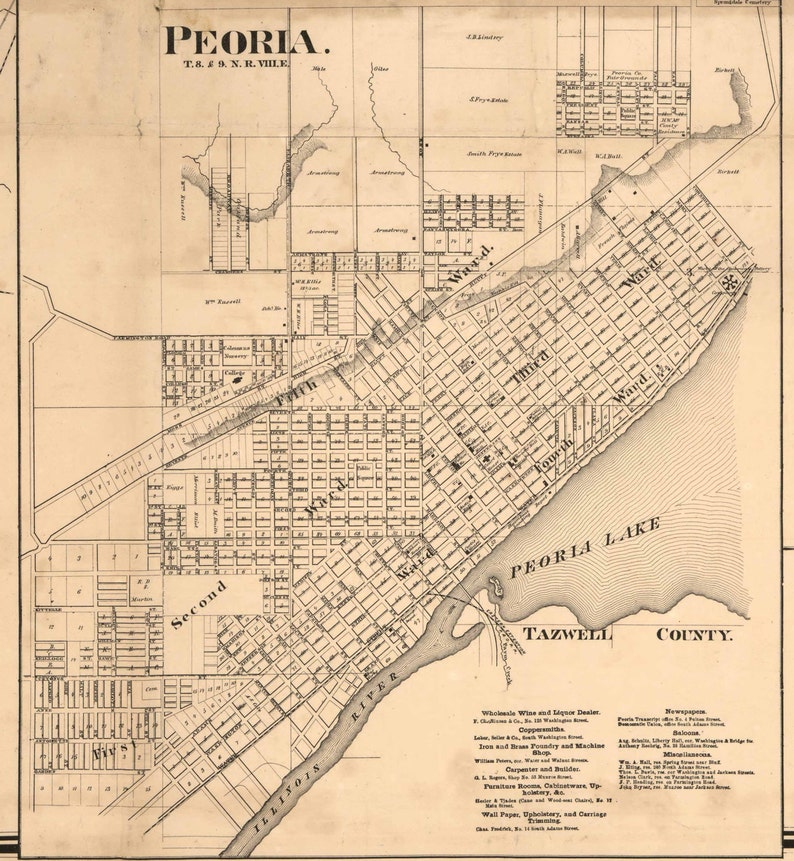 Peoria County Illinois 1861 Old Wall Map Reprint with | Etsy