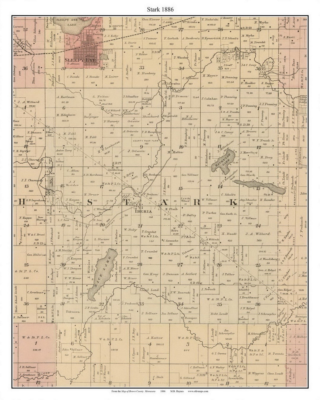 Stark 1886 Old Town Map With Homeowner Names Minnesota Iberia - Reprint ...