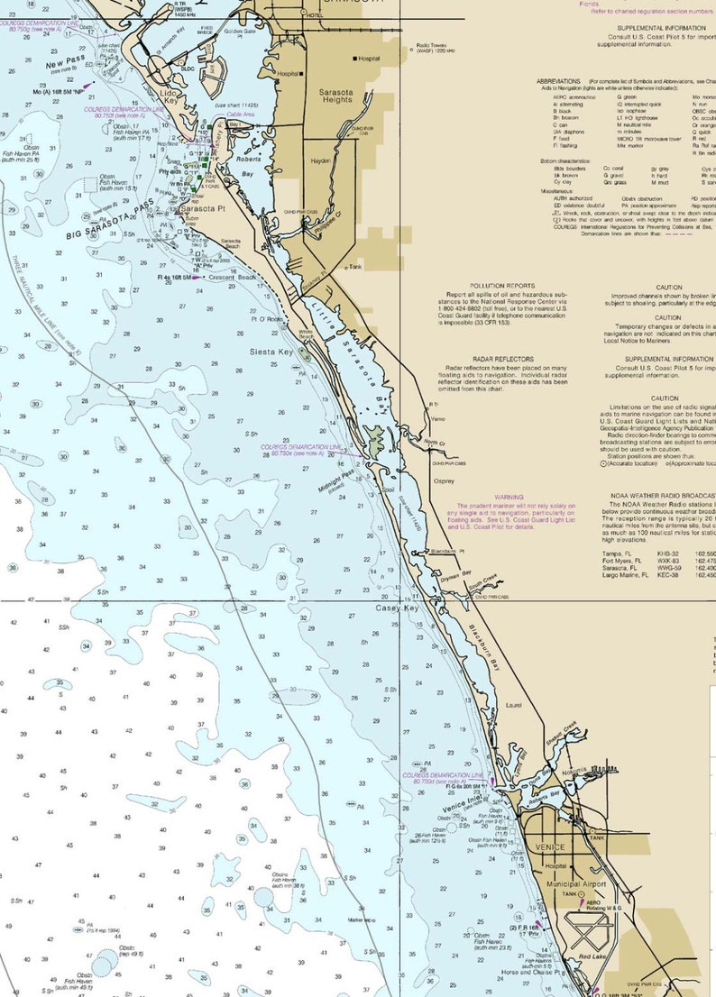 Lemon Bay to Passage Key Inlet 2014 Nautical Map Sarasota - Etsy