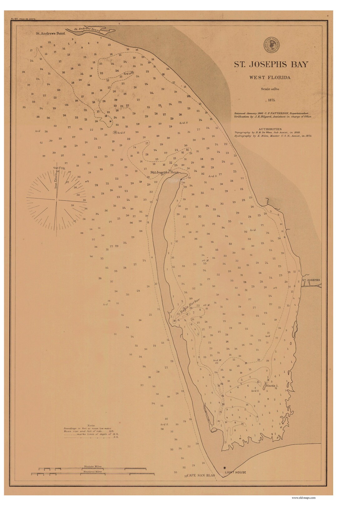 St Josephs Bay - 1880 Map Old Nautical Chart - Florida Harbors West 487 ...