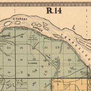 Colbert County Alabama 1896 - Old Wall Map With Landowner Names ...
