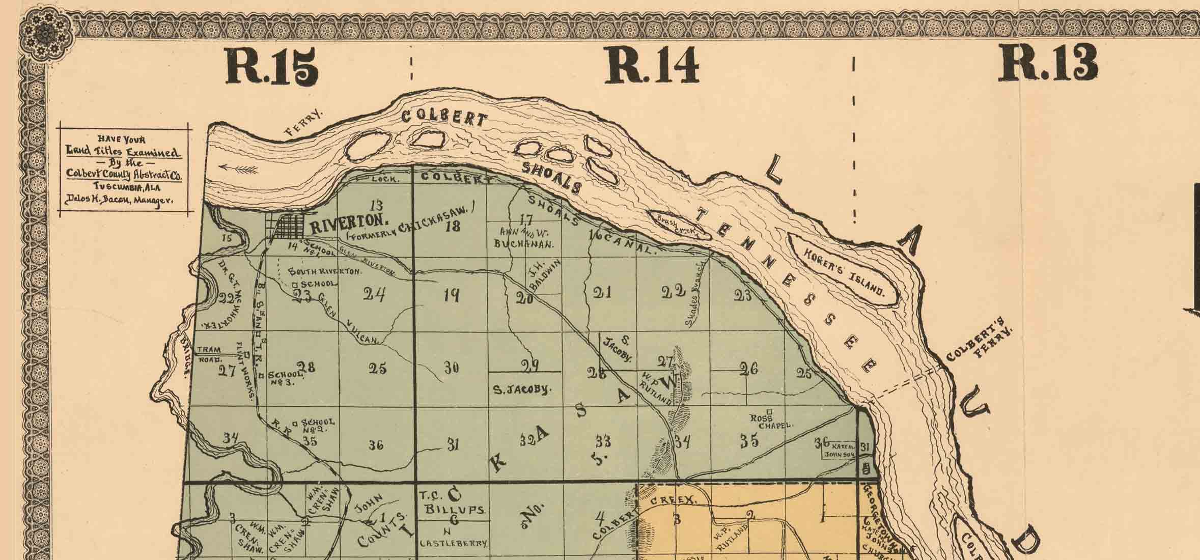 Colbert County Alabama 1896 - Old Wall Map With Landowner Names ...