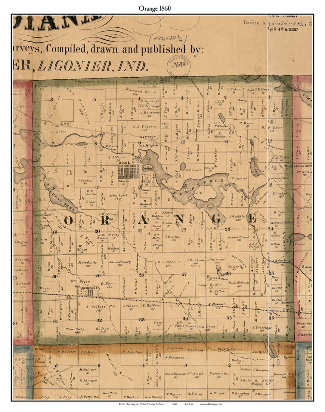 Orange 1860 Old Town Map With Homeowner Names Rome Waldron Lake ...
