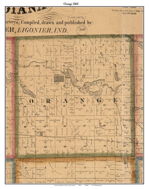 Orange 1860 Old Town Map With Homeowner Names Rome Waldron | Etsy