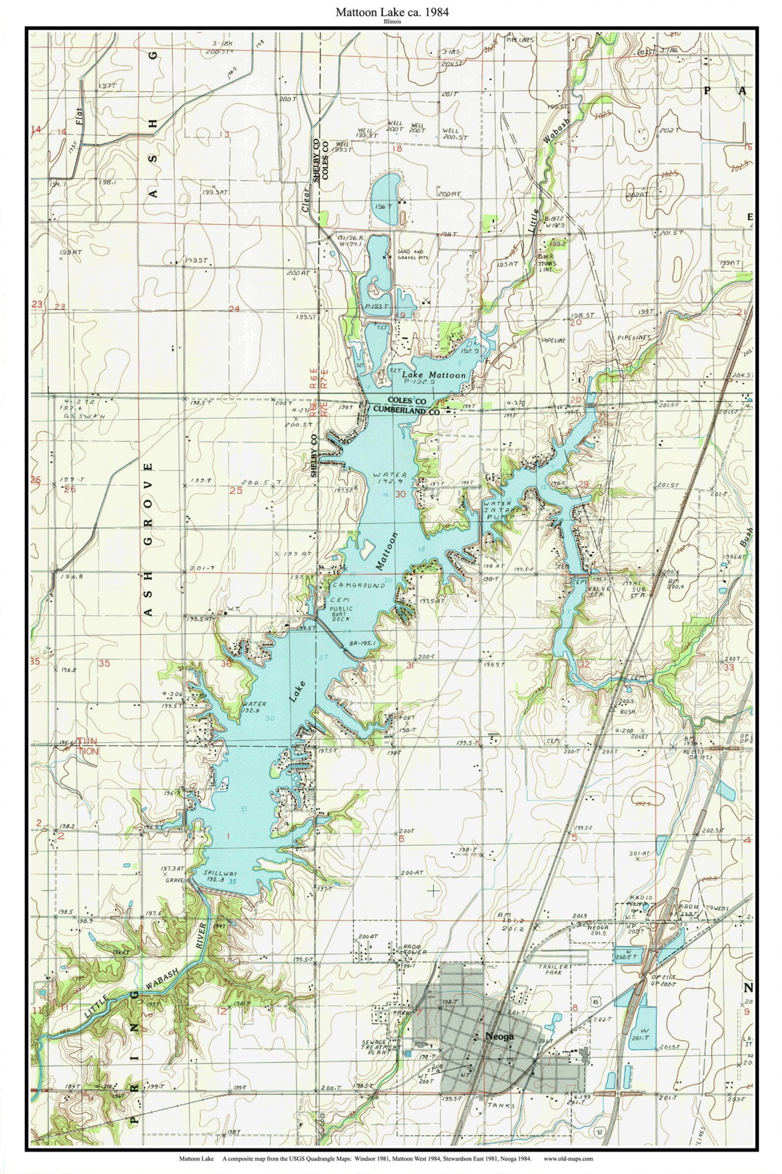 Mattoon Lake 1984 USGS Old Topographic Map Custom Composite - Etsy