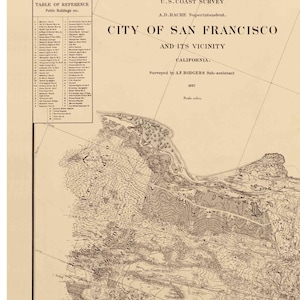 San Francisco Peninsula 1857 Old Topographic Map - 1893 Edition Reprint ...