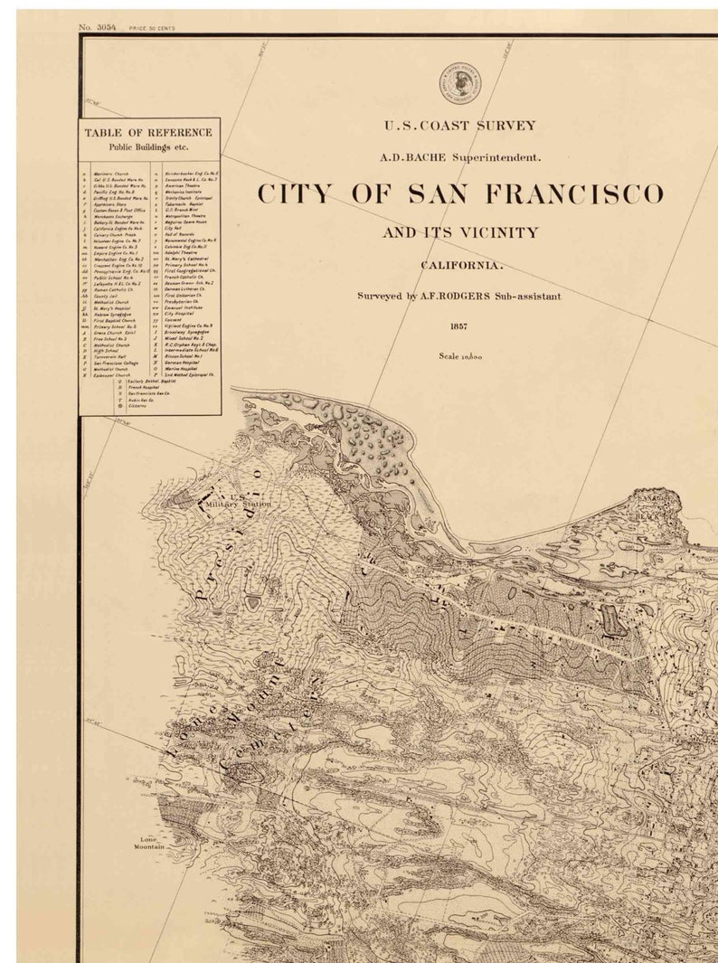 San Francisco Peninsula 1857 Old Topographic Map 1893 - Etsy